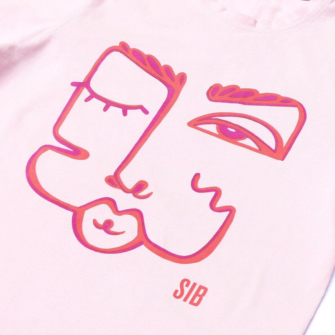 Pastel Pink Line Drawing Face T Shirt Oversized Baggy - Etsy