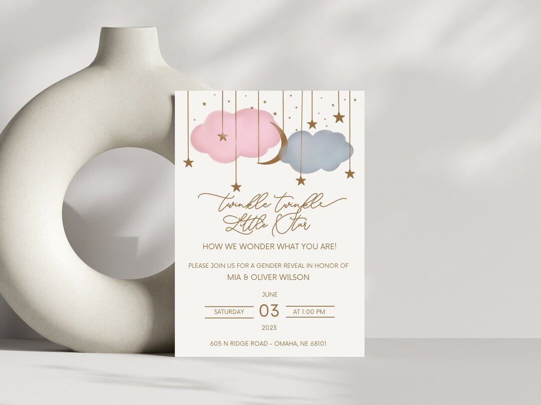 Editable Gender Reveal Invitation - Twinkle Twinkle Little Star How We ...