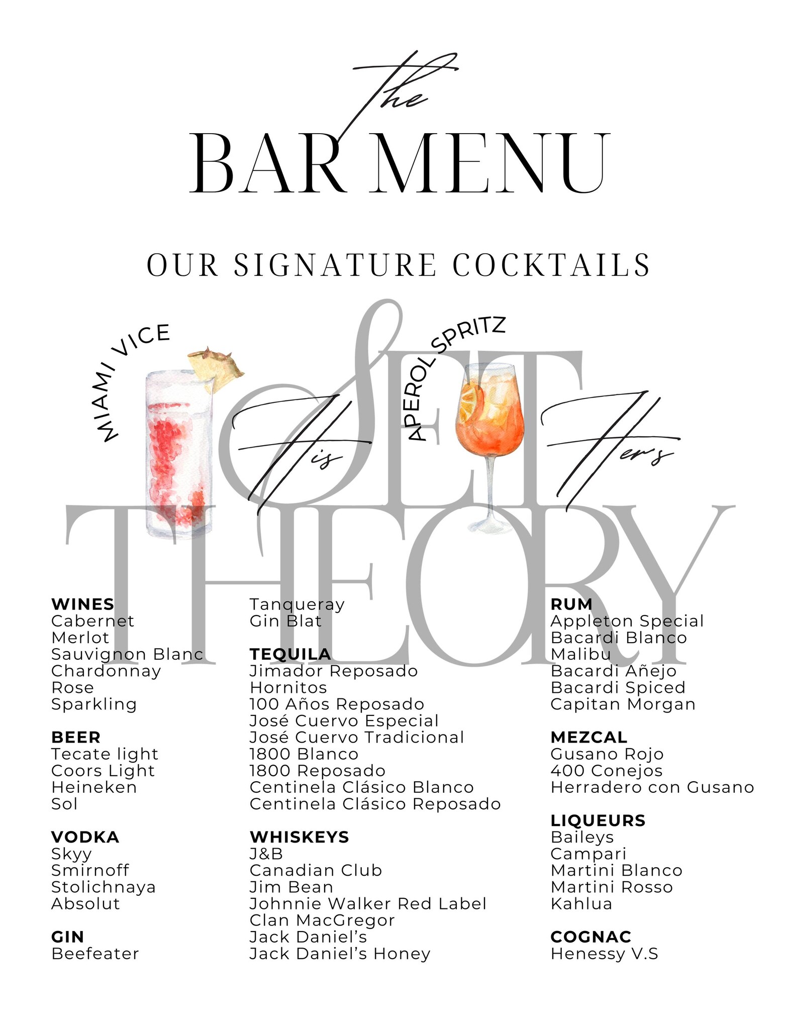 Editable Wedding Bar Menu, His and Hers Watercolor Signature Cocktails ...