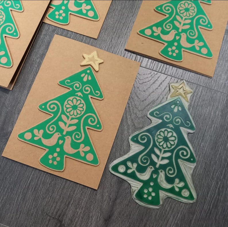 Handmade 3D Lino Print Christmas Cards – Scandinavian Folk Art - Etsy