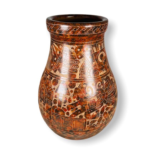 Red Aztec/ Mayan God Theme Flower Pottery Vase Ceramic Vase - Etsy