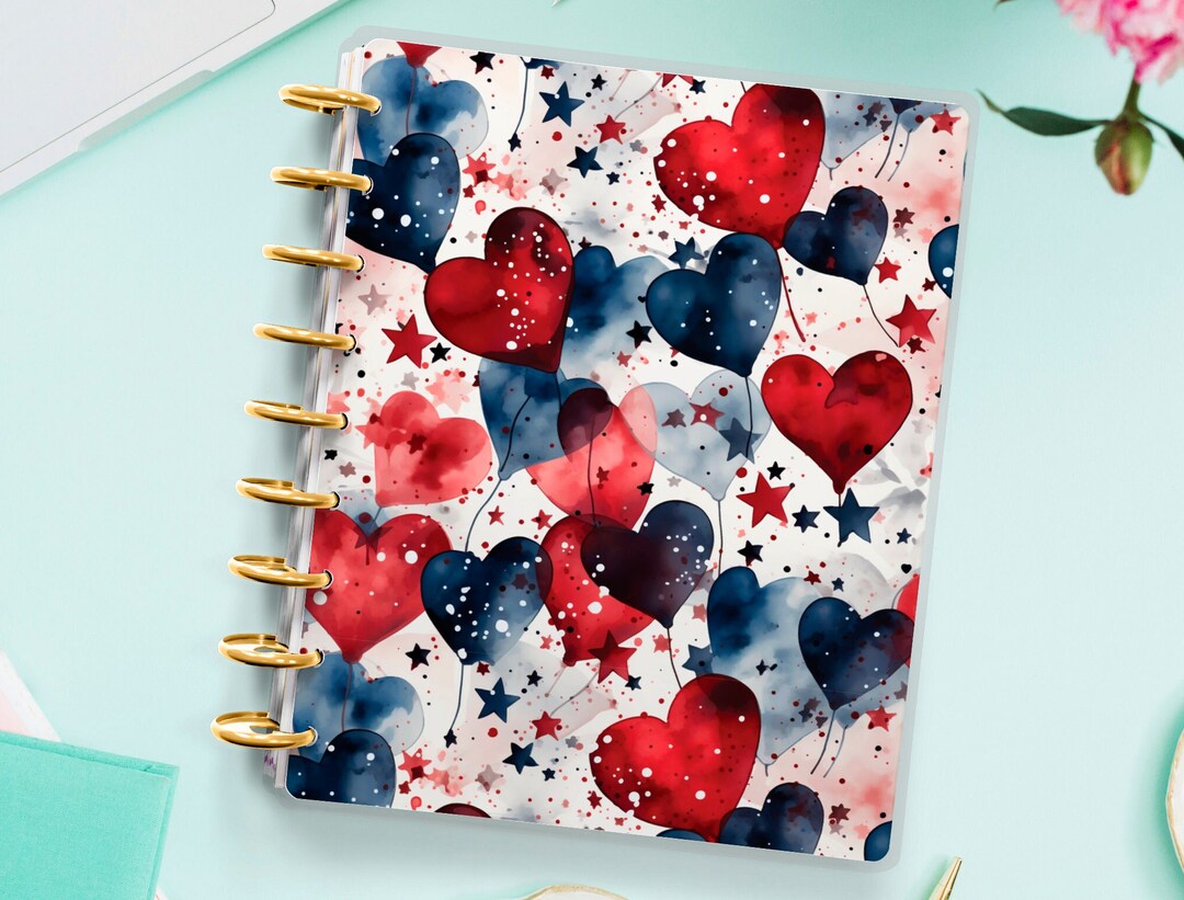 Red and Blue Hearts Planner Cover for Disc Bound Planner | Planner ...