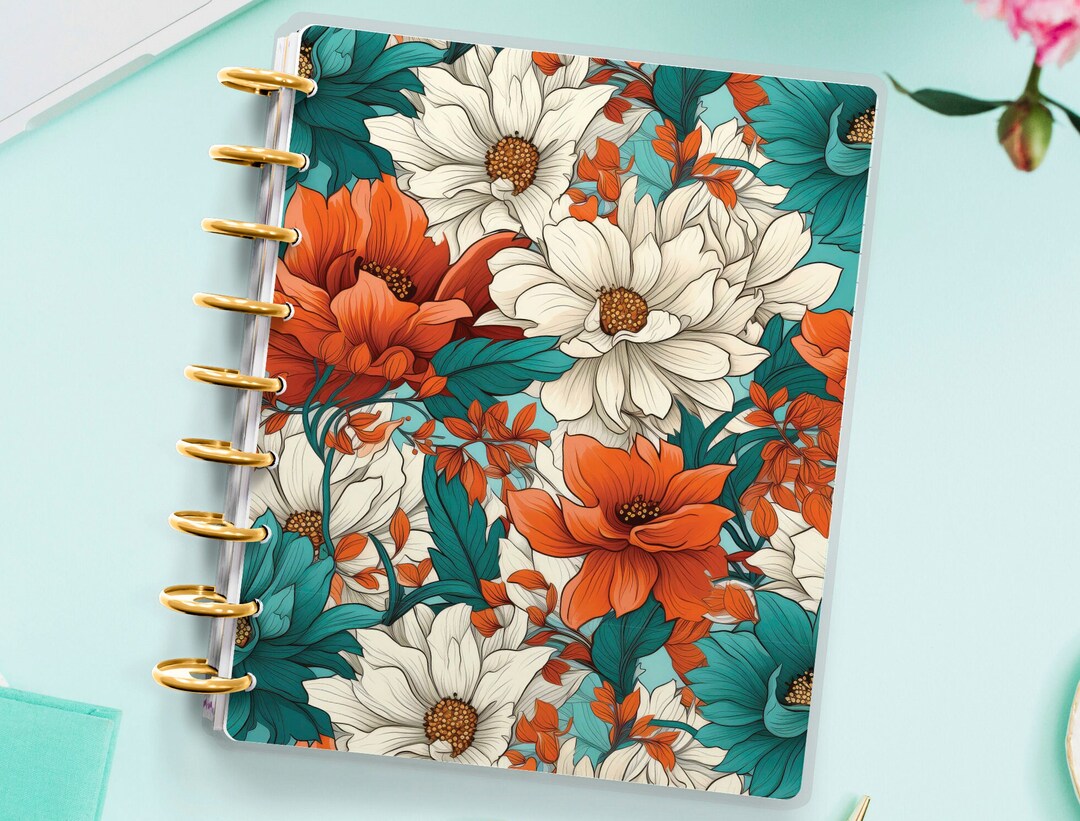 Teal Flower Planner Cover for Disc Bound Planner | Planner Cover for ...