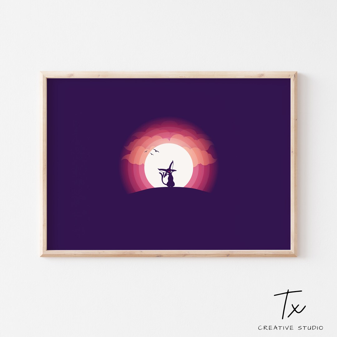 Espeon Sunset Art Print, 1 Piece Modern Illustration Wall Art, Pokemon ...