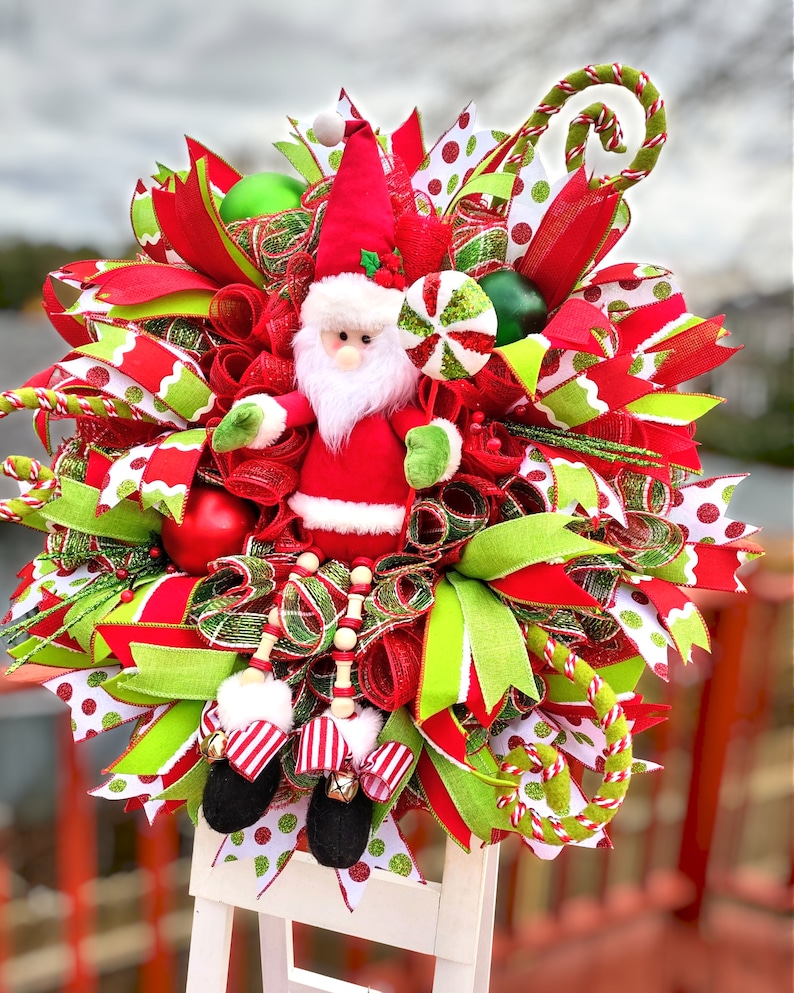 24" Plush Santa Christmas Wreath Holiday Door Decor With Bells ...