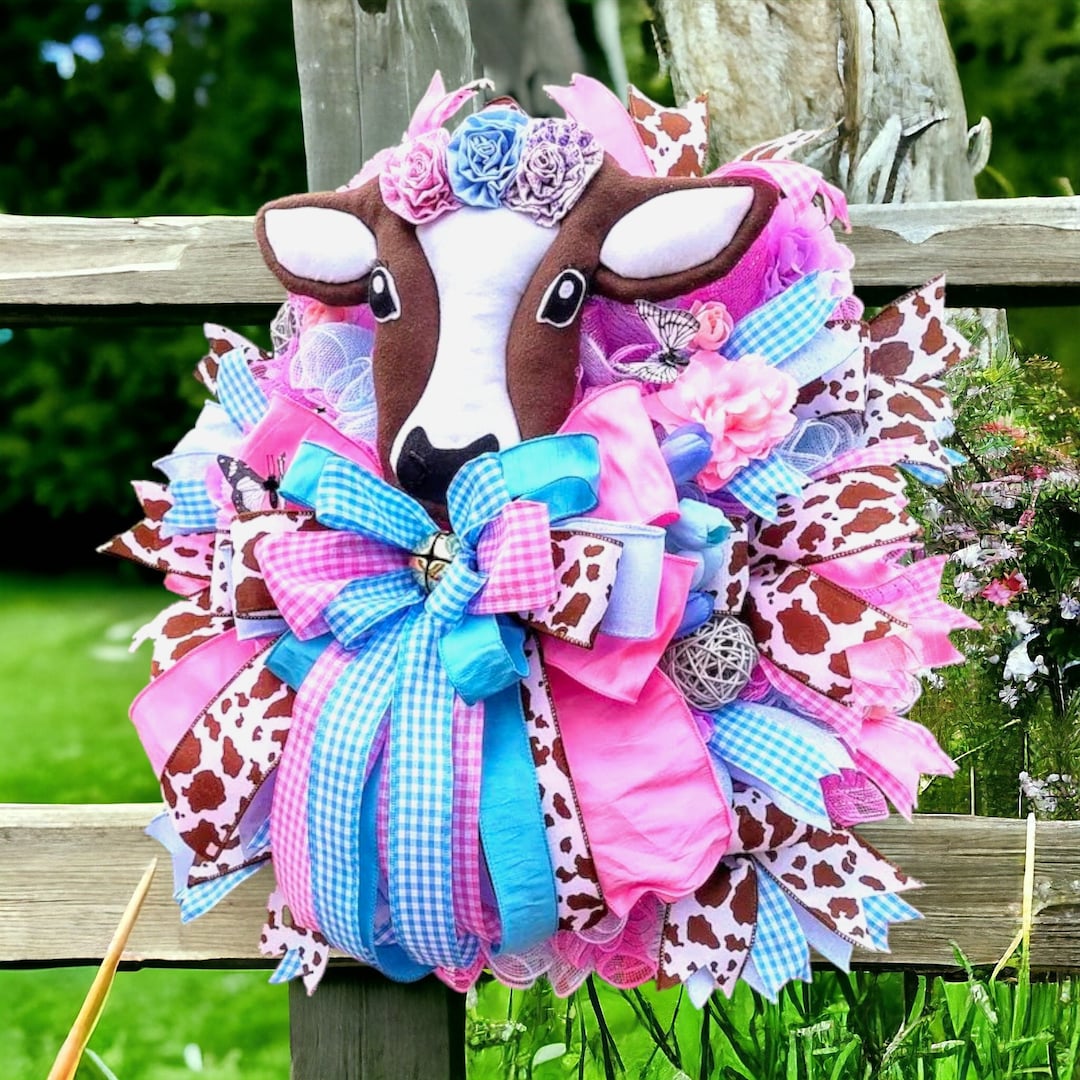 Farmhouse Cow Wreath for Front Door,farm Cow Lover, Unique Animal Print ...