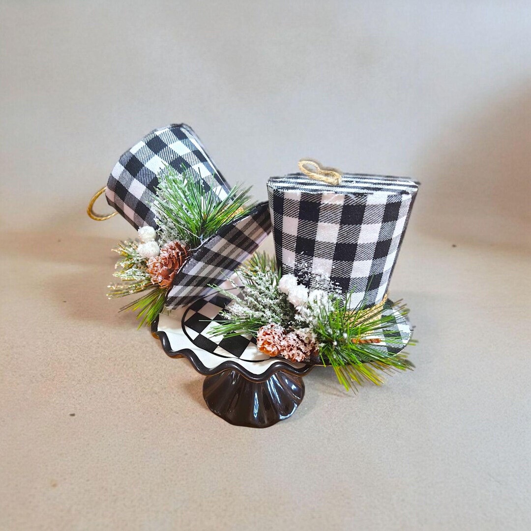 Holiday Black & White Buffalo Check Craft Supply Top Hat Set. - Etsy