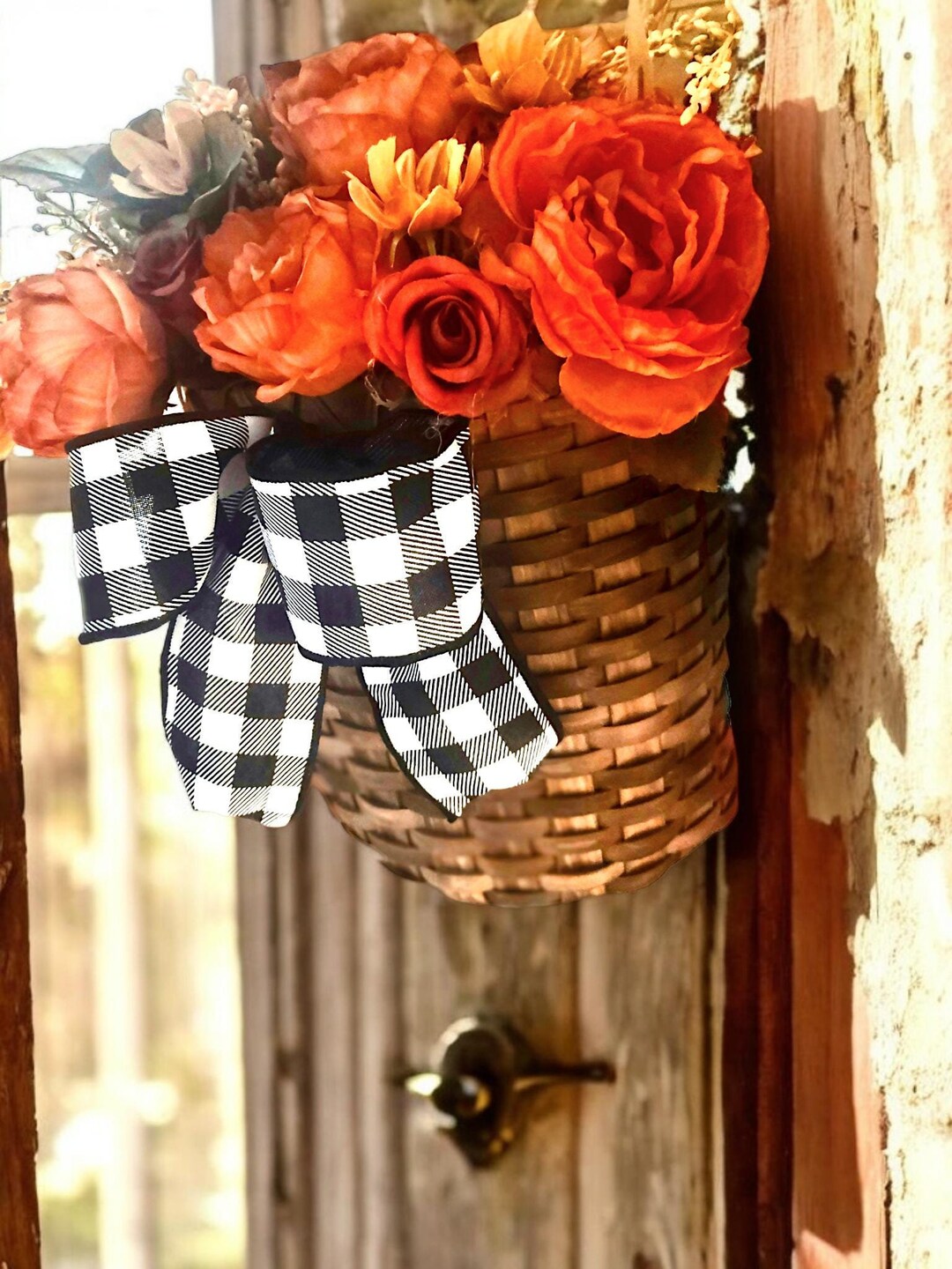 2 Autumn Floral Hanging Basket Set for Double Doors Front Entry ...