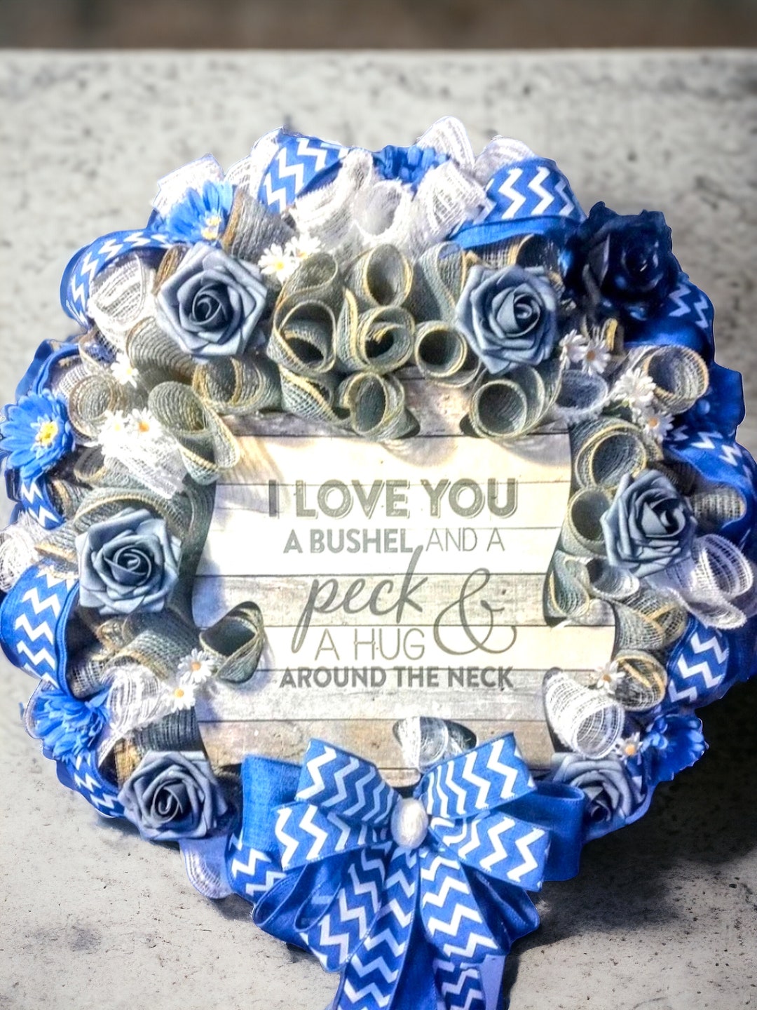 Everyday Blue Rose Wreath, Bushel & A Peck Hanging Front Door Floral ...