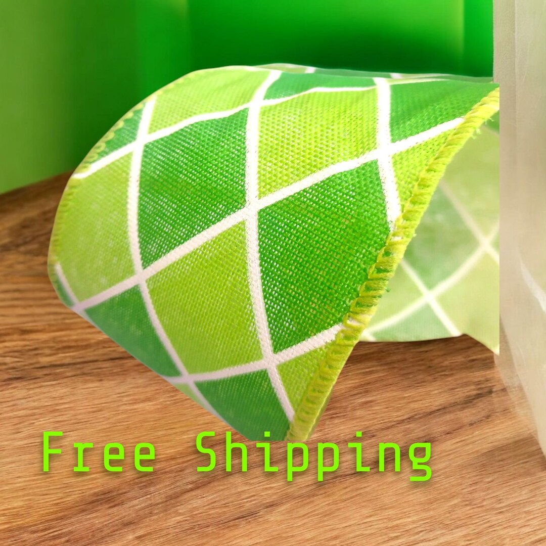 Green Harlequin Diamond Checked 2.5 Wired Ribbon, 10 Yds Diamond ...