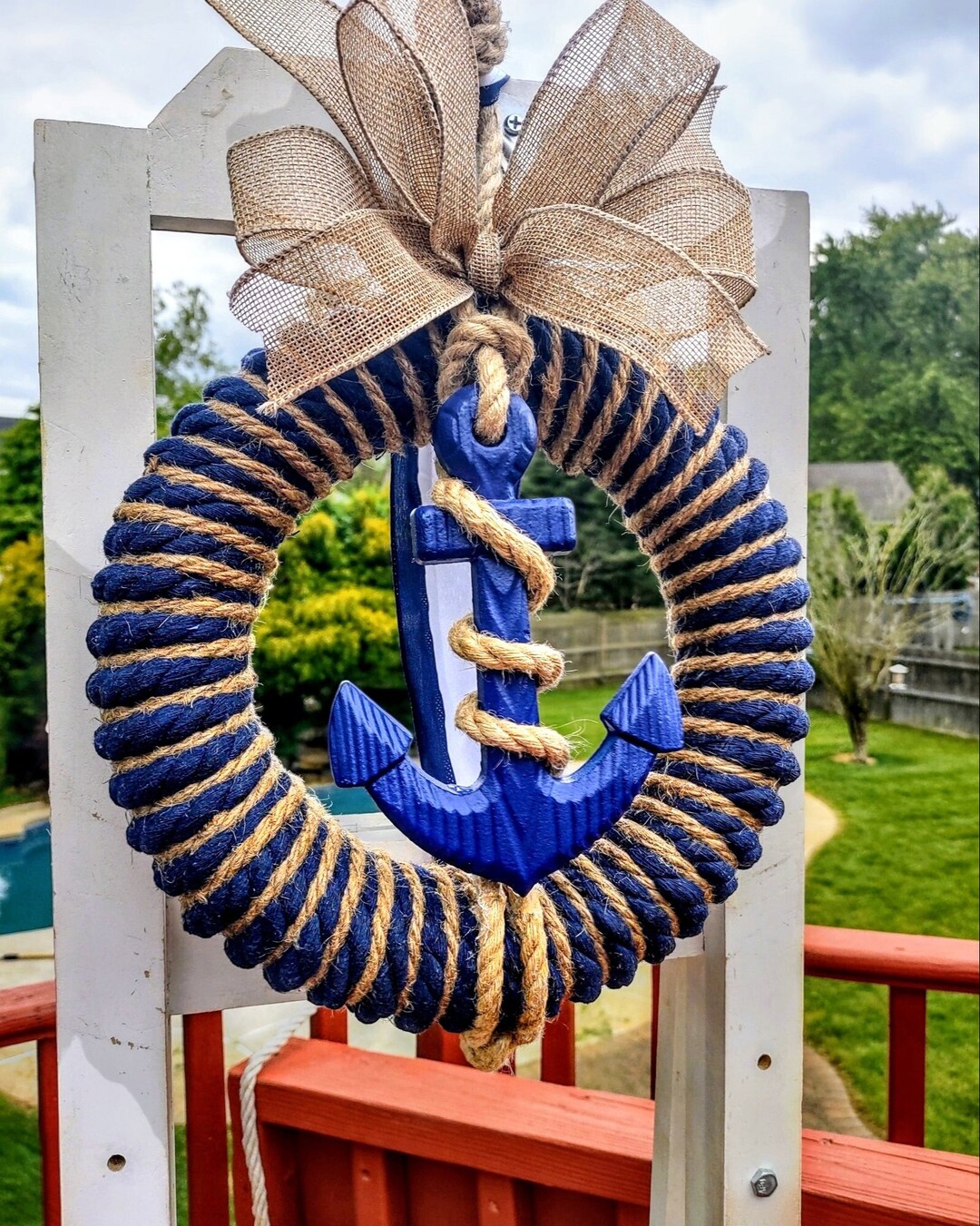 Beach Wreath,nautical Navy & Burlap Anchor Wreath - Coastal Rope Decor ...