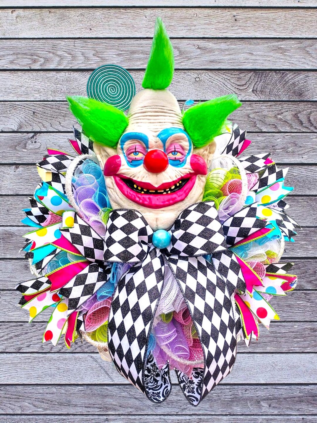 Creepy Circus Clown Halloween Wreath: Harlequin Ribbon Door Hanger - Etsy