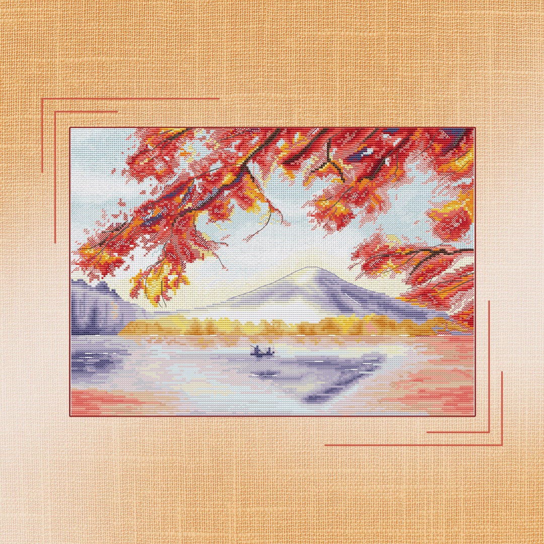 Autumn Landscape Cross Stitch Pattern Japanese Mount Fuji Scene ...