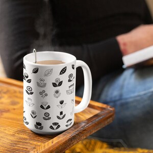 Mug With Flowers - Coffee Tea Tisane - Black and White Colors - Fall ...