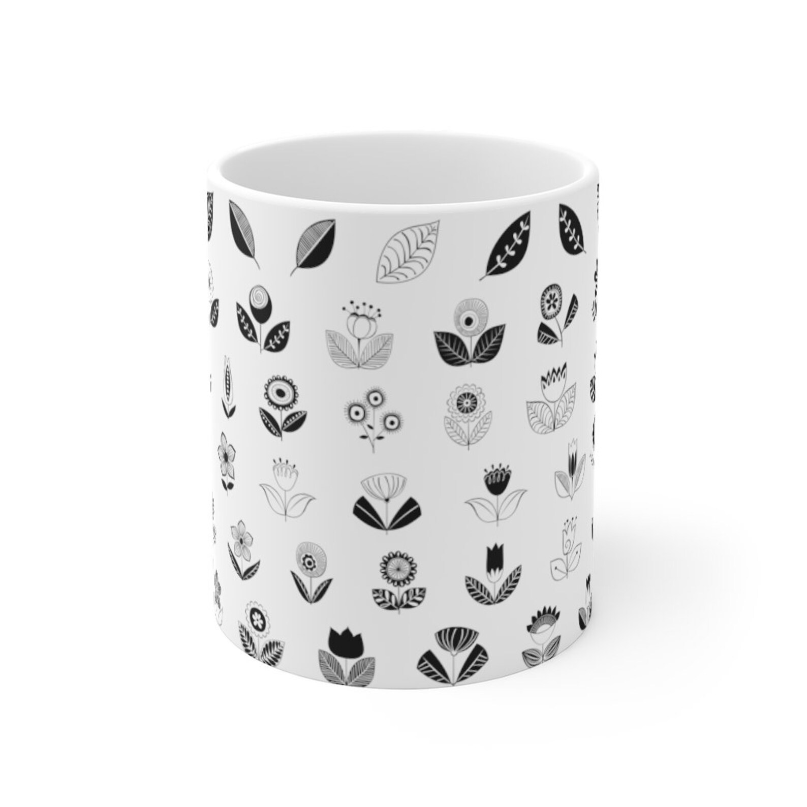 Mug With Flowers - Coffee Tea Tisane - Black and White Colors - Fall ...