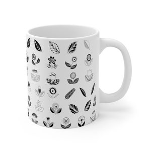 Mug With Flowers - Coffee Tea Tisane - Black and White Colors - Fall ...