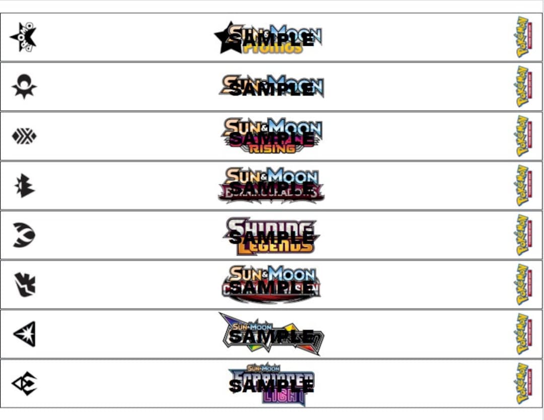 Pokemon Binder Labels (sun & Moon Complete Set) - Etsy