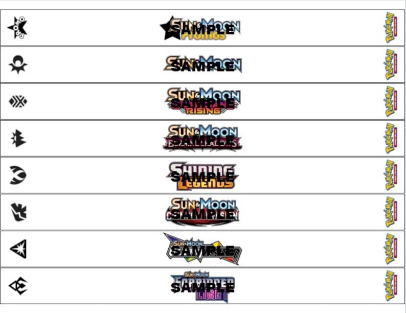 Pokemon Binder Labels (sun & Moon Complete Set) - Etsy