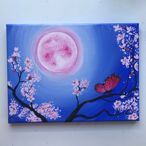 MADE TO ORDER 9x12 Pink Full Moon Cherry Blossom Tree - Etsy