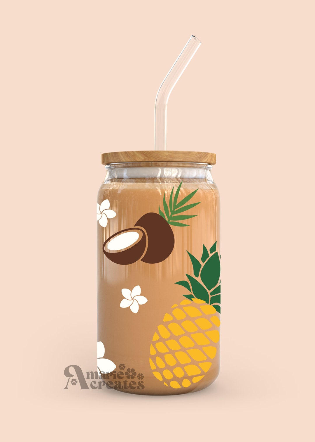 Pineapple Coconut Glass Cup, Fruit Glass Cup, Spring Glass Cup, Trendy ...