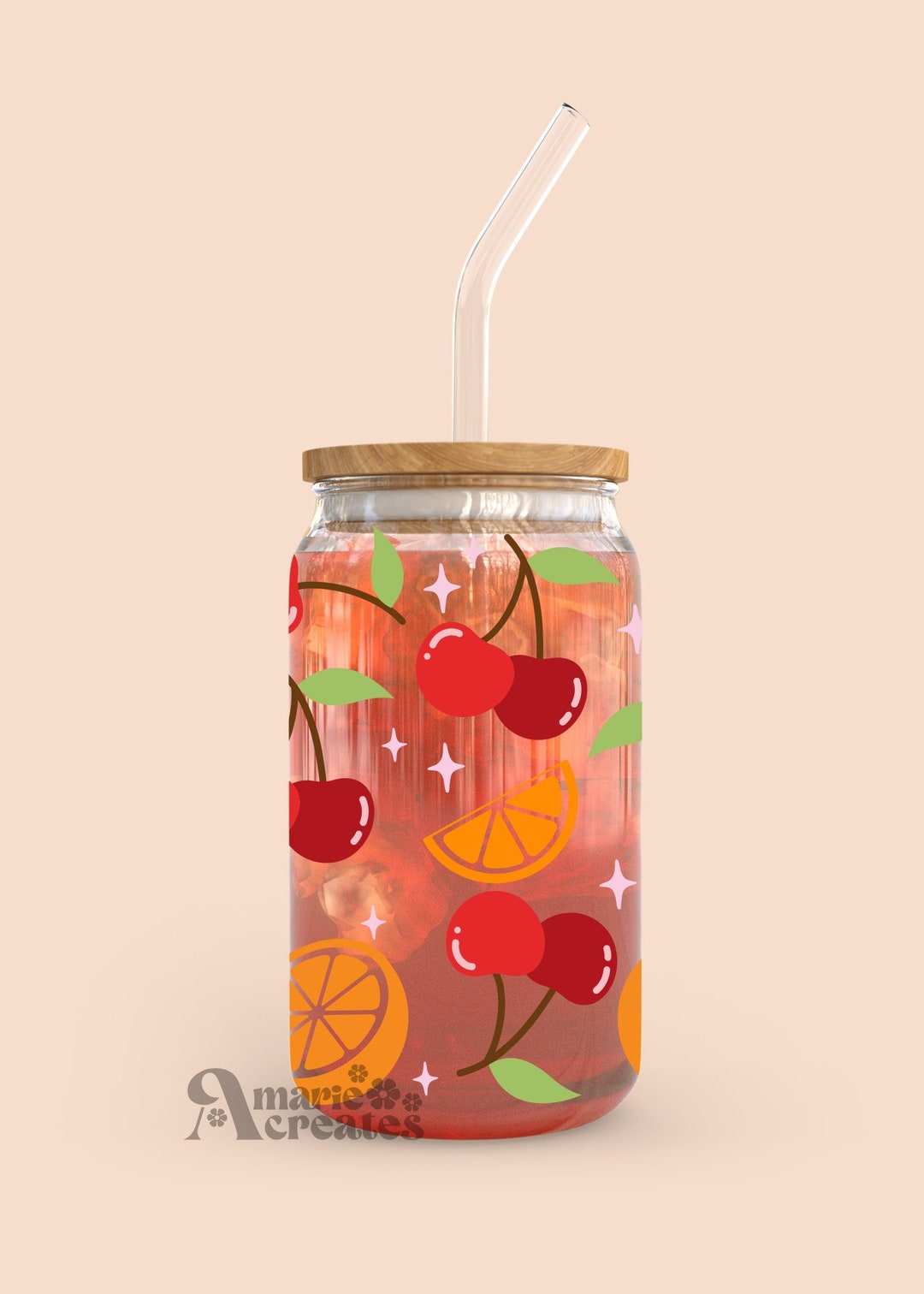 Orange Cherry Glass Cup Fruit Glass Cup Spring Glass Cup - Etsy