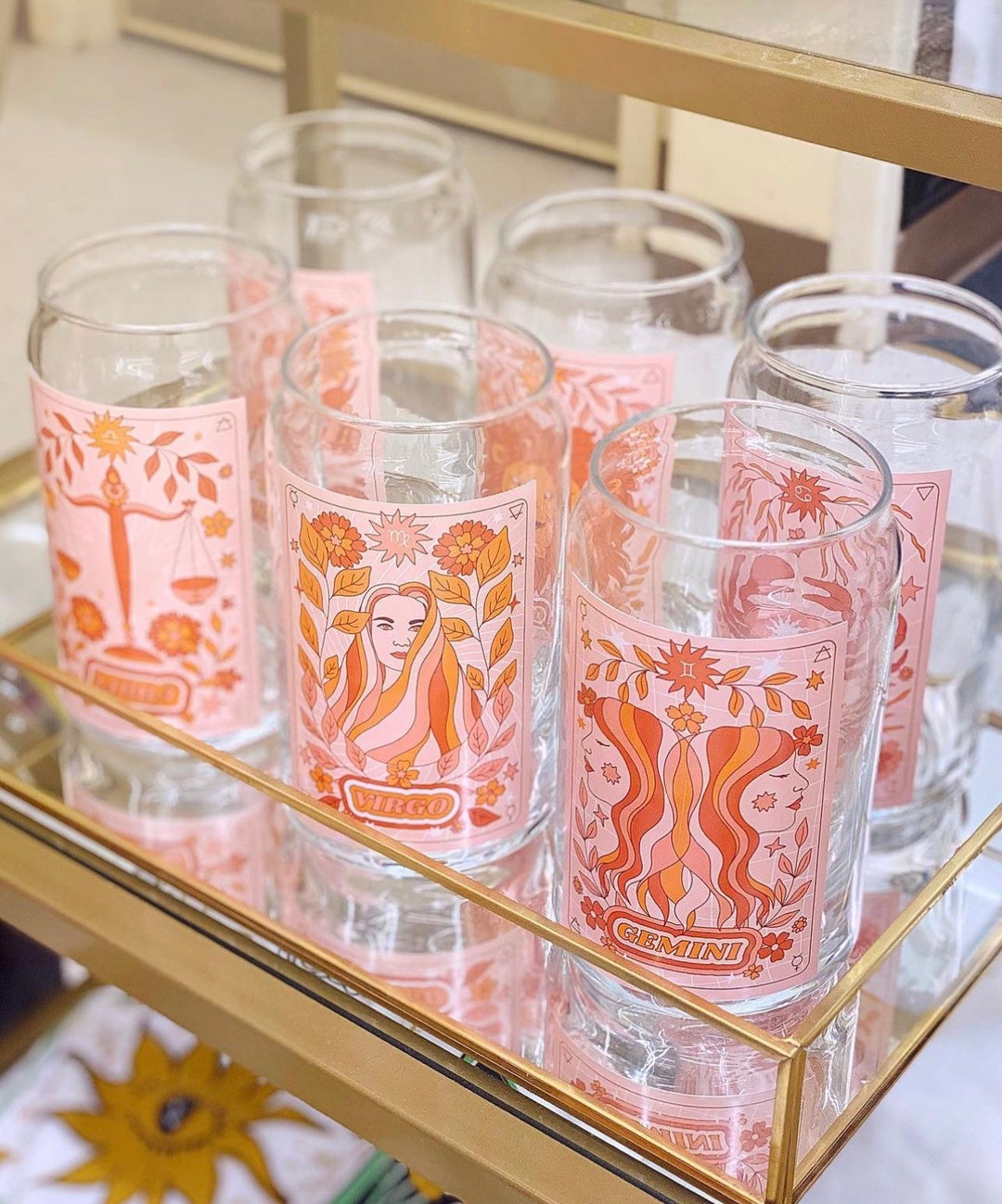 Groovy Astrology Sign Glass Cup, Mystical Cup, Celestial Cup, Astrology ...