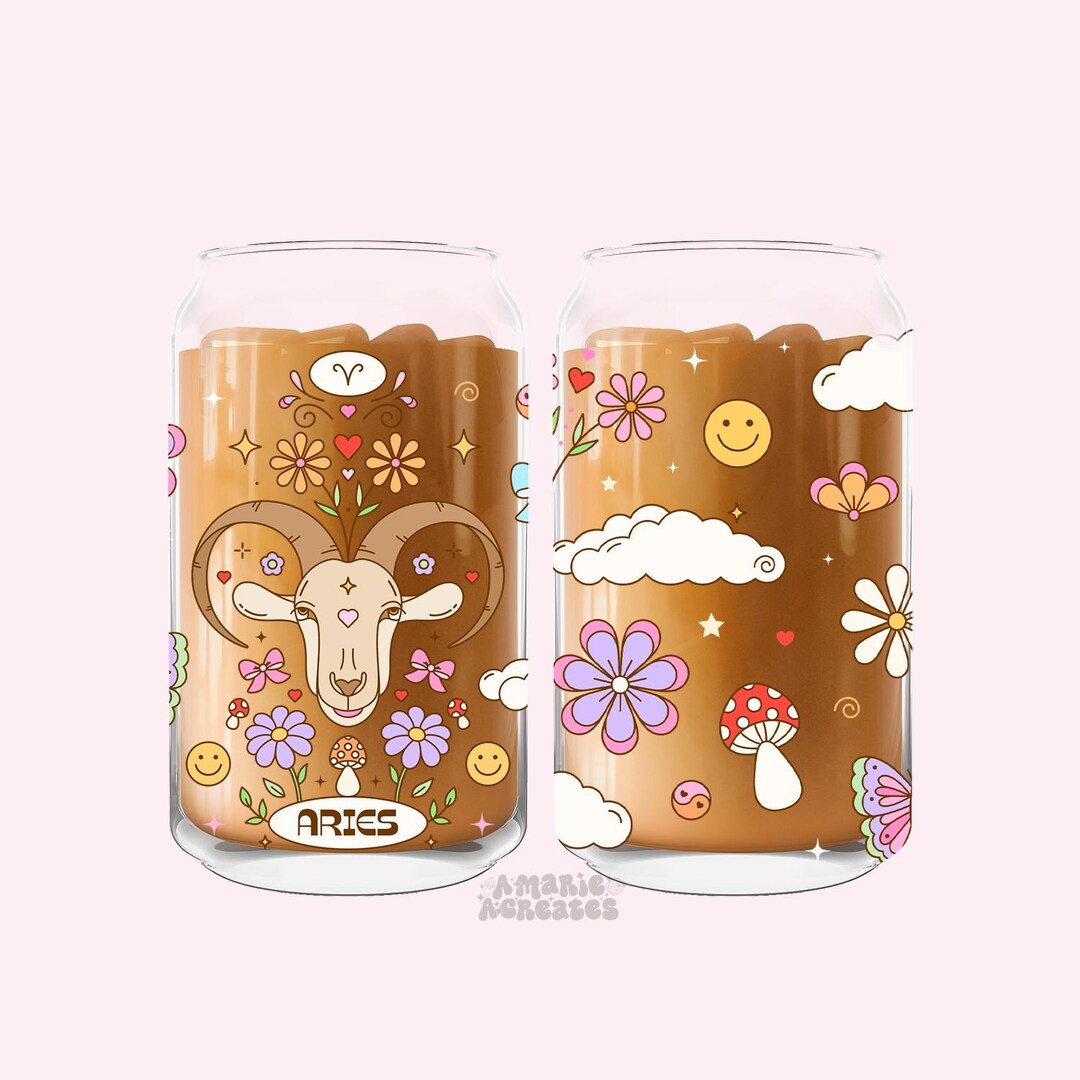 Zodiac Whimsical Glass Cup, Zodiac Glass Cup, Astrology Glass Cup, 70s ...