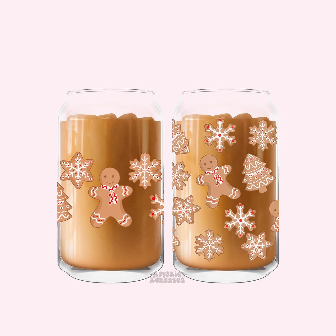 Gingerbread Glass Cup, Christmas Glass Cup, Holiday Glass Cup ...