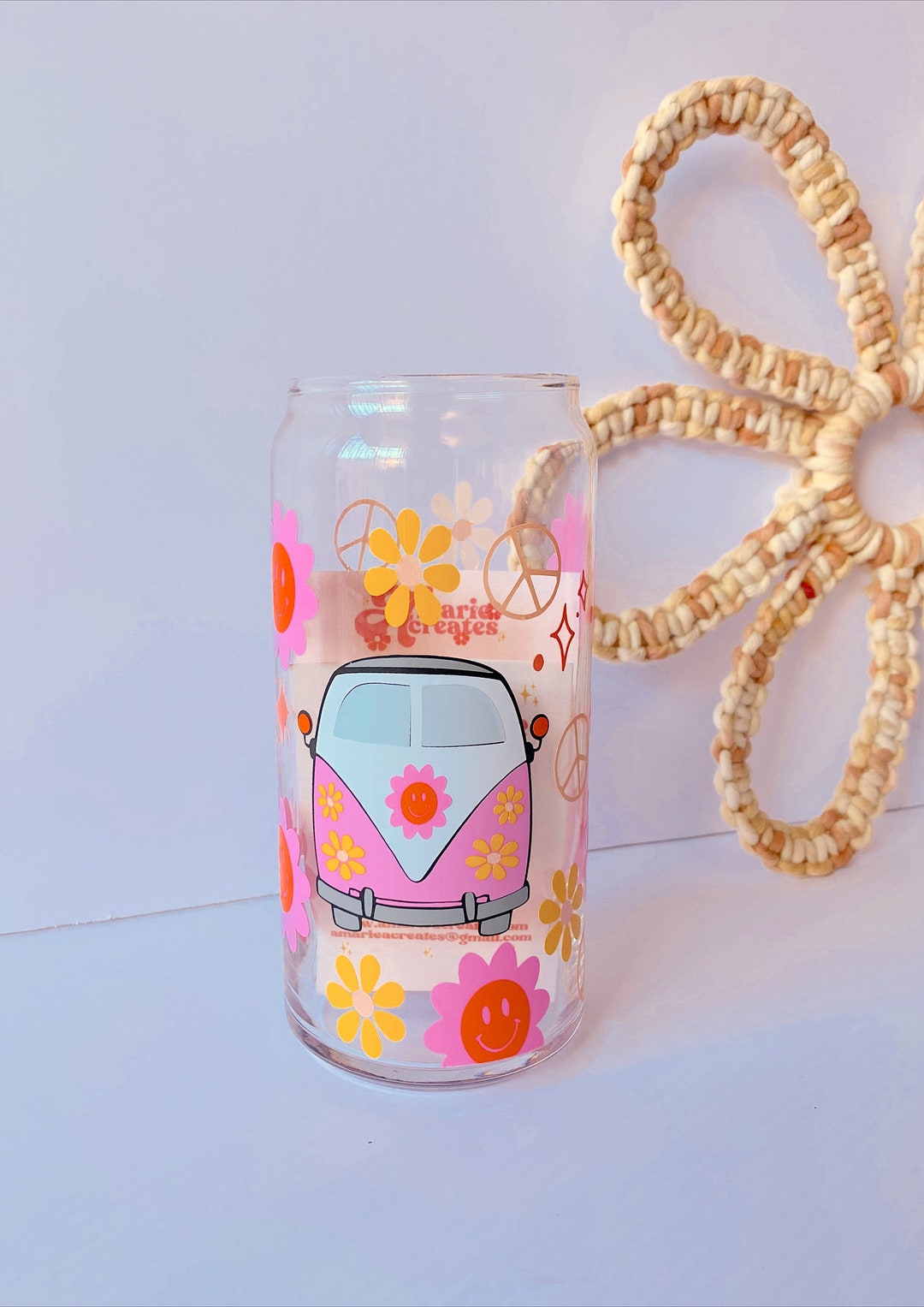 Lets Cruise Glass Cup, Retro Glass Cup, Hippie Van Glass Cup, Groovy ...