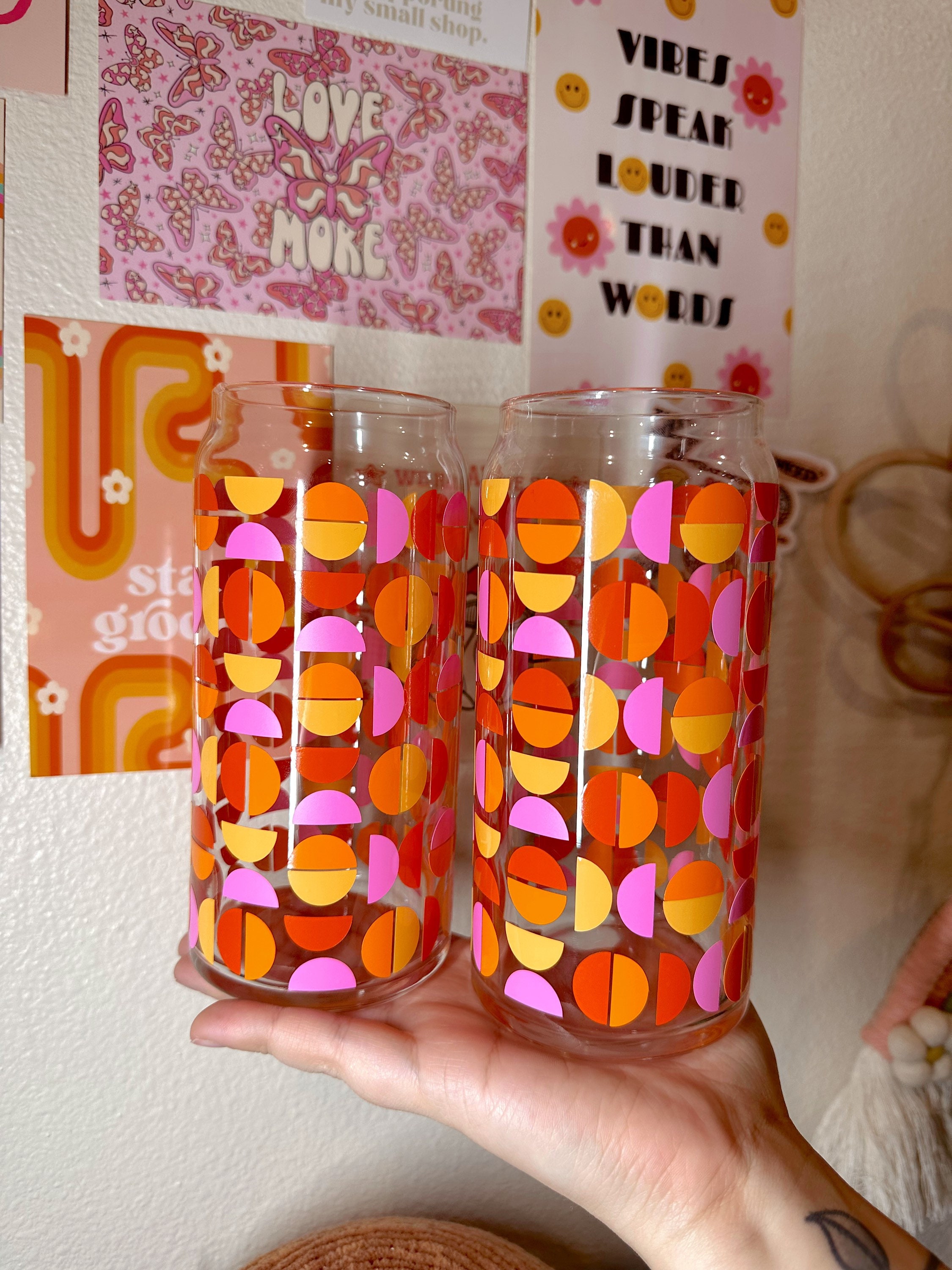 Livin' in Color Glass Cup Retro Glass Cup Retro Pattern - Etsy