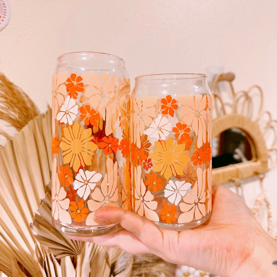 Sunshinin Glass Cup, Floral Glass Cup, Summer Glass Cup, Spring Glass ...