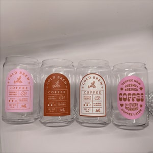 Cold Brew Coffee Glass Cup, Coffee Labels Glass Cup, Retro Coffee Cup ...