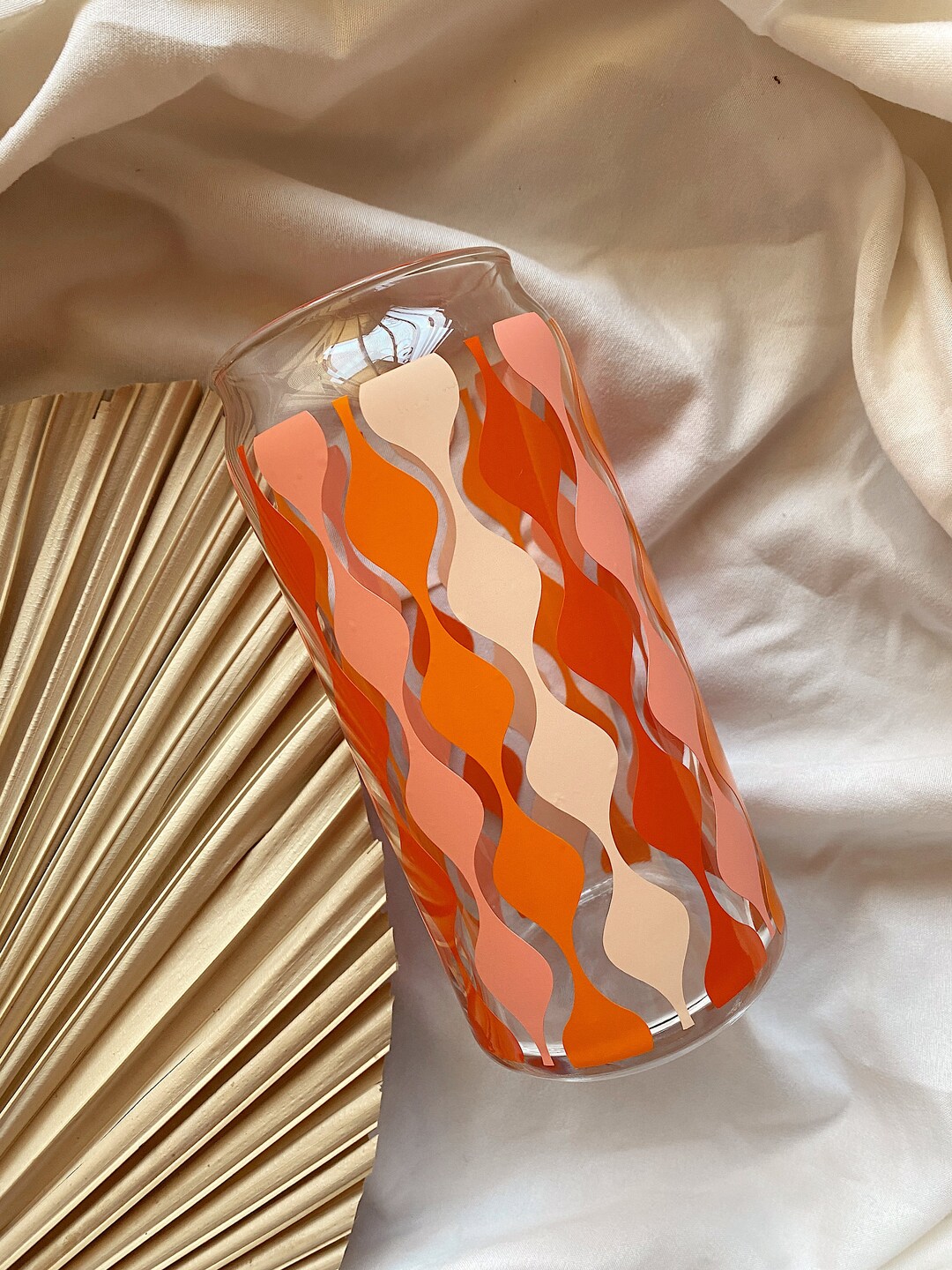 Off the Hook Glass Cup, Retro Glass Cup, Retro Pattern Glass Cup ...