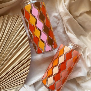 Off the Hook Glass Cup, Retro Glass Cup, Retro Pattern Glass Cup ...