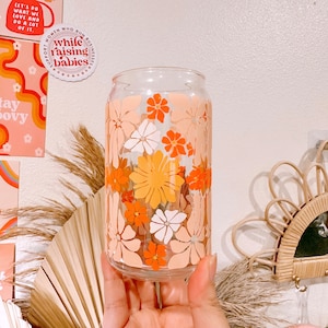 Sunshinin Glass Cup, Floral Glass Cup, Summer Glass Cup, Spring Glass ...