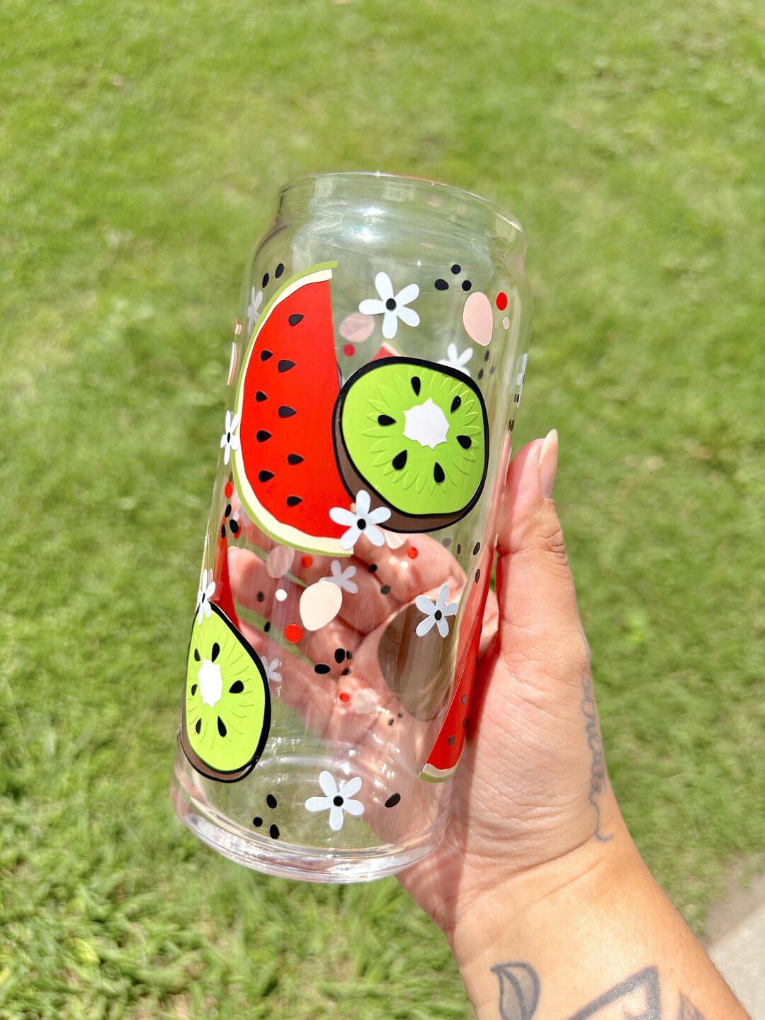 Watermelon Kiwi Glass Cup, Fruit Glass Cup, Spring Glass Cup, Trendy ...