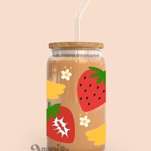 Strawberry Banana Glass Cup, Fruit Glass Cup, Spring Glass Cup, Trendy ...