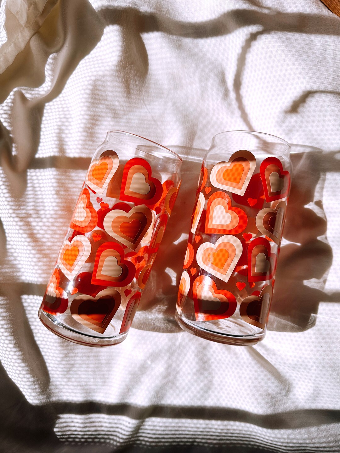 Retro Hearts Glass Cup, Forever Love Cup, Valentines Day Glass Cup ...