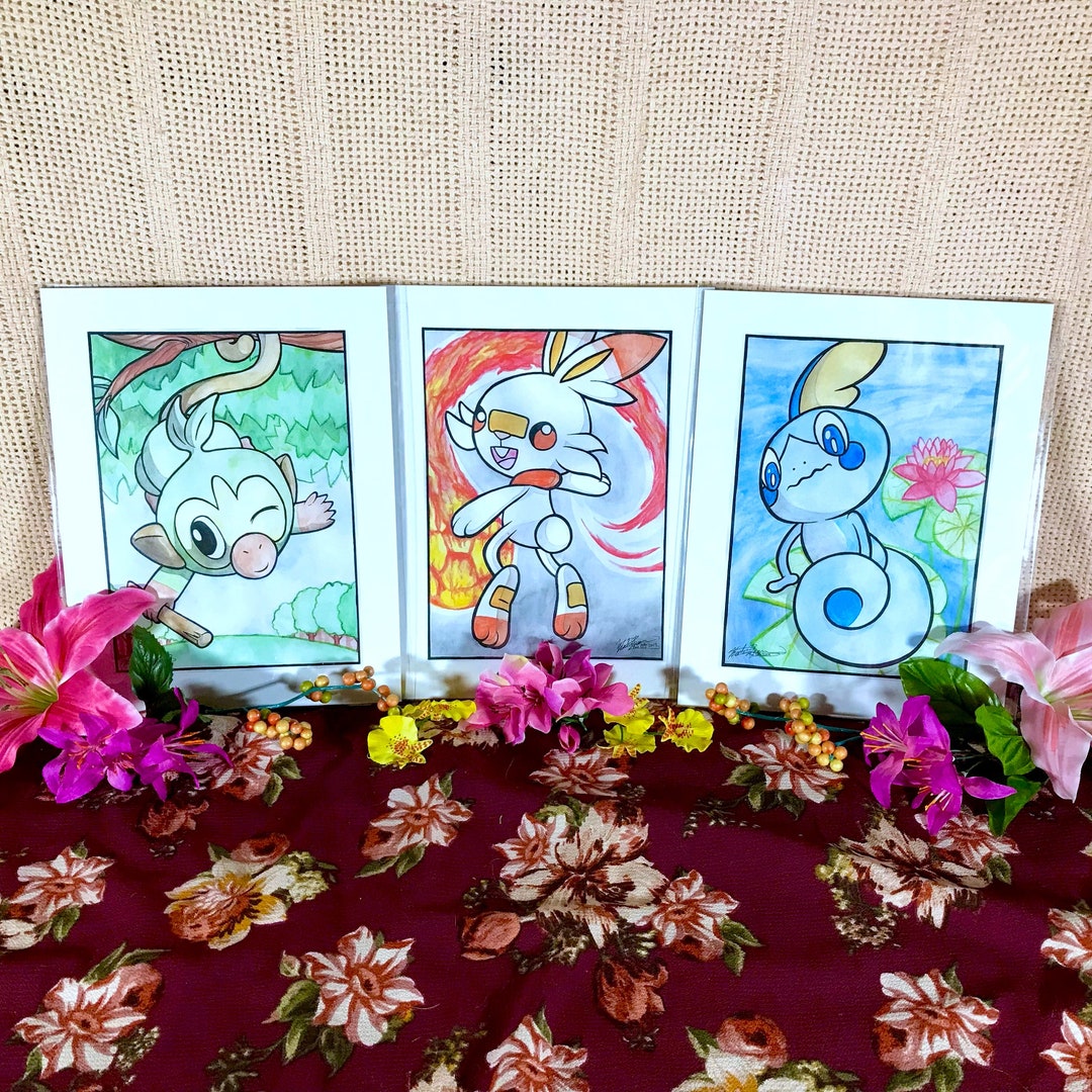Sobble, Grookey, & Scorebunny - Watercolor Original Signed Art Print ...