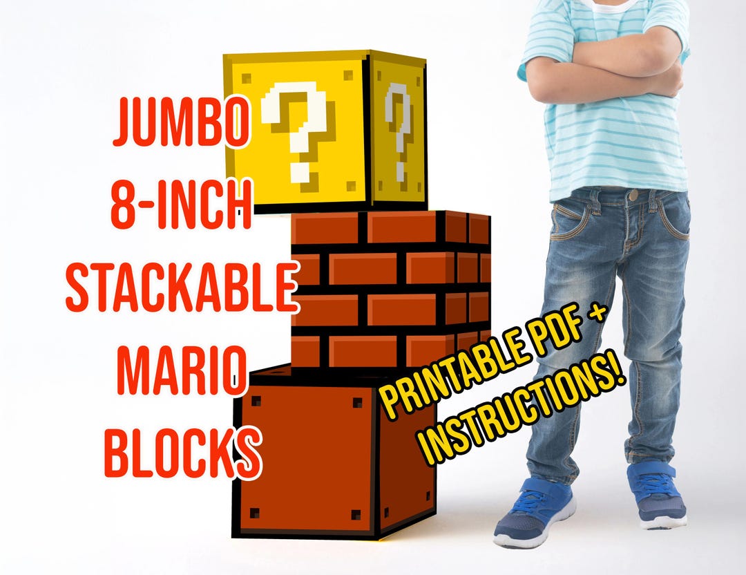 Jumbo 8-inch Super Mario Bros Style Blocks - 4 PACK - Printable Block ...