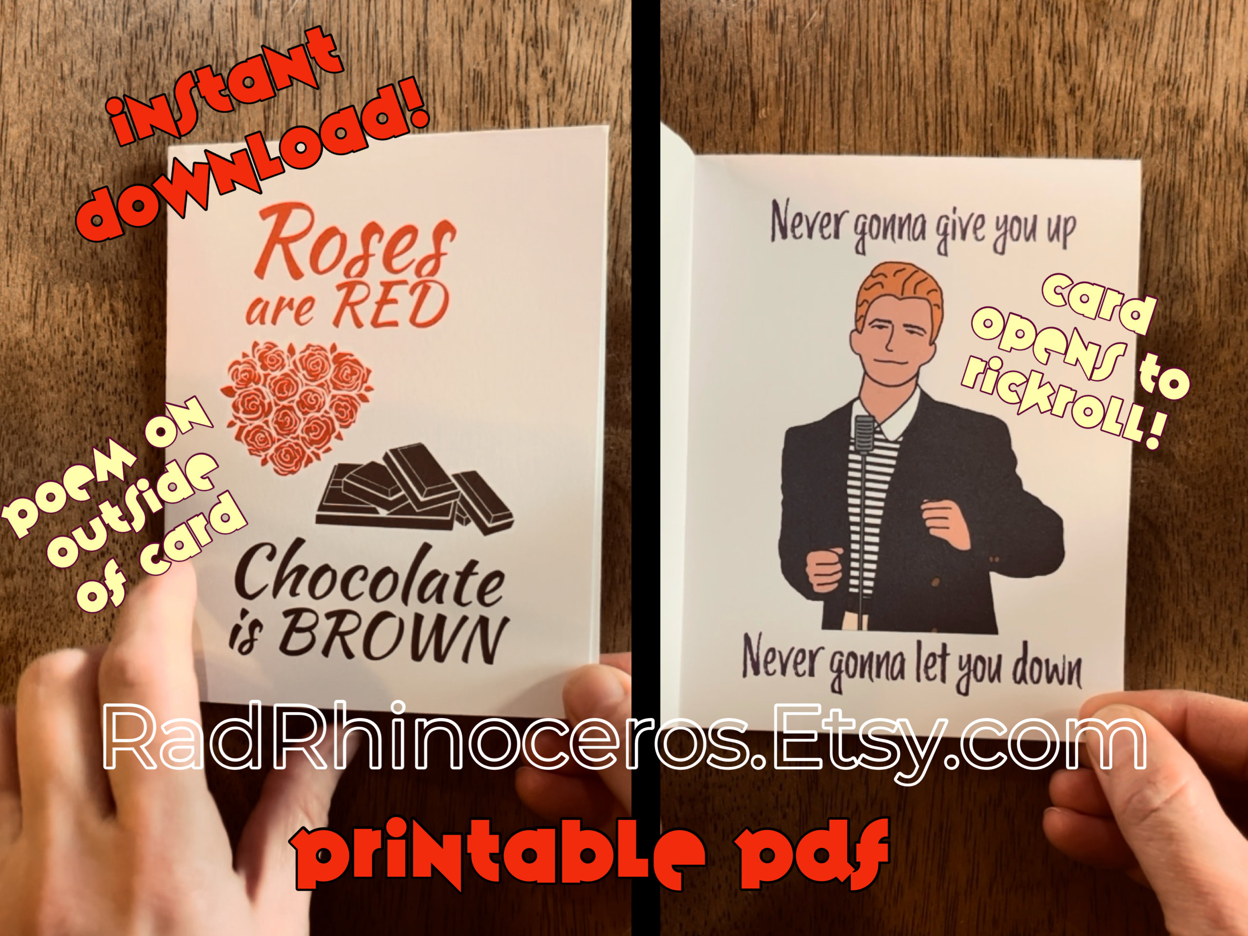 Printable Rick Astley Rickroll Greeting Cards - Joke Card, Funny, Prank ...