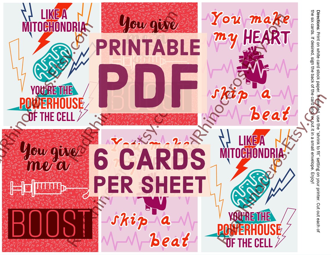 Printable Science Medical Valentines Cards, Classroom-size Cards for ...