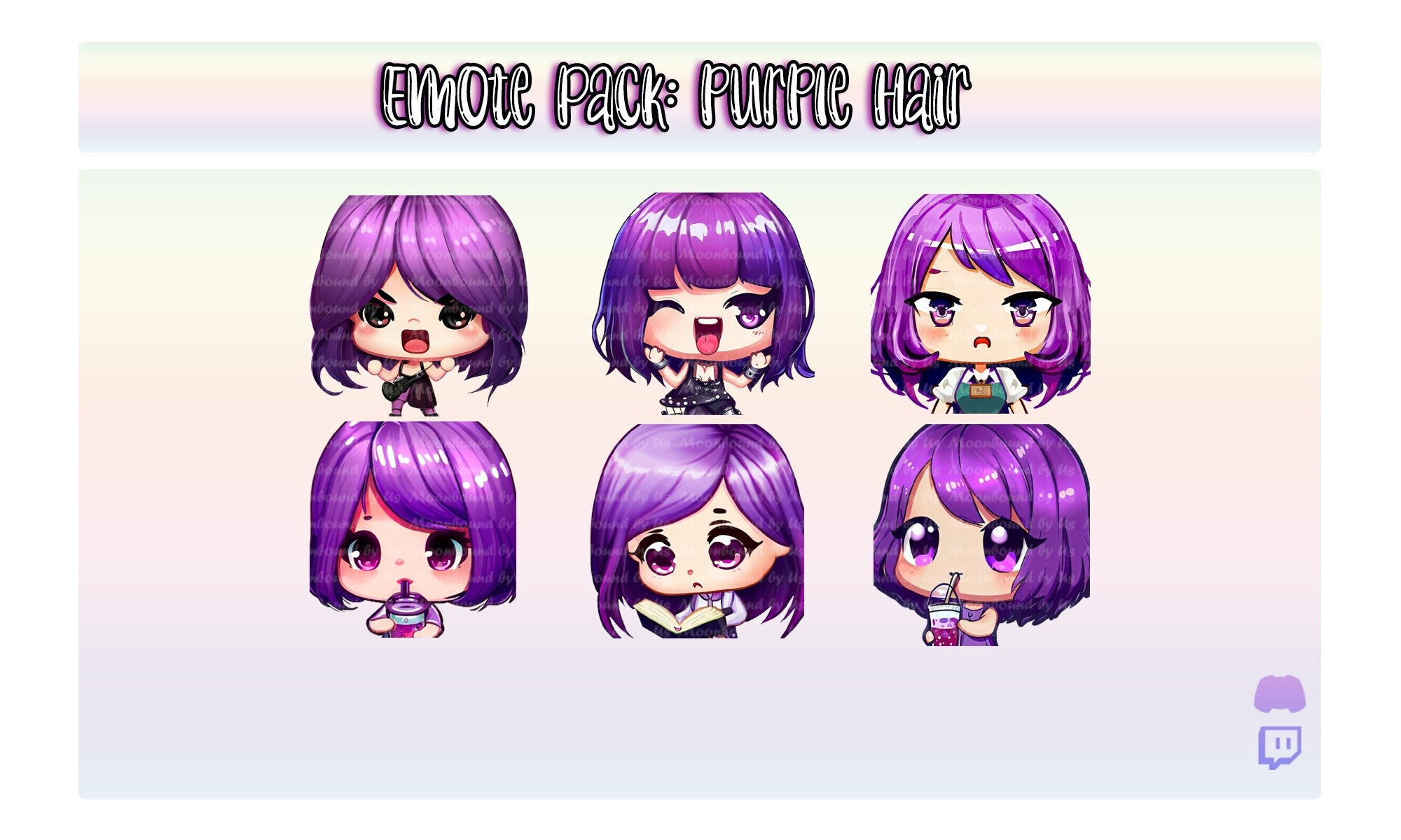 Emote Pack (twitch/discord) Purple Hair - Etsy
