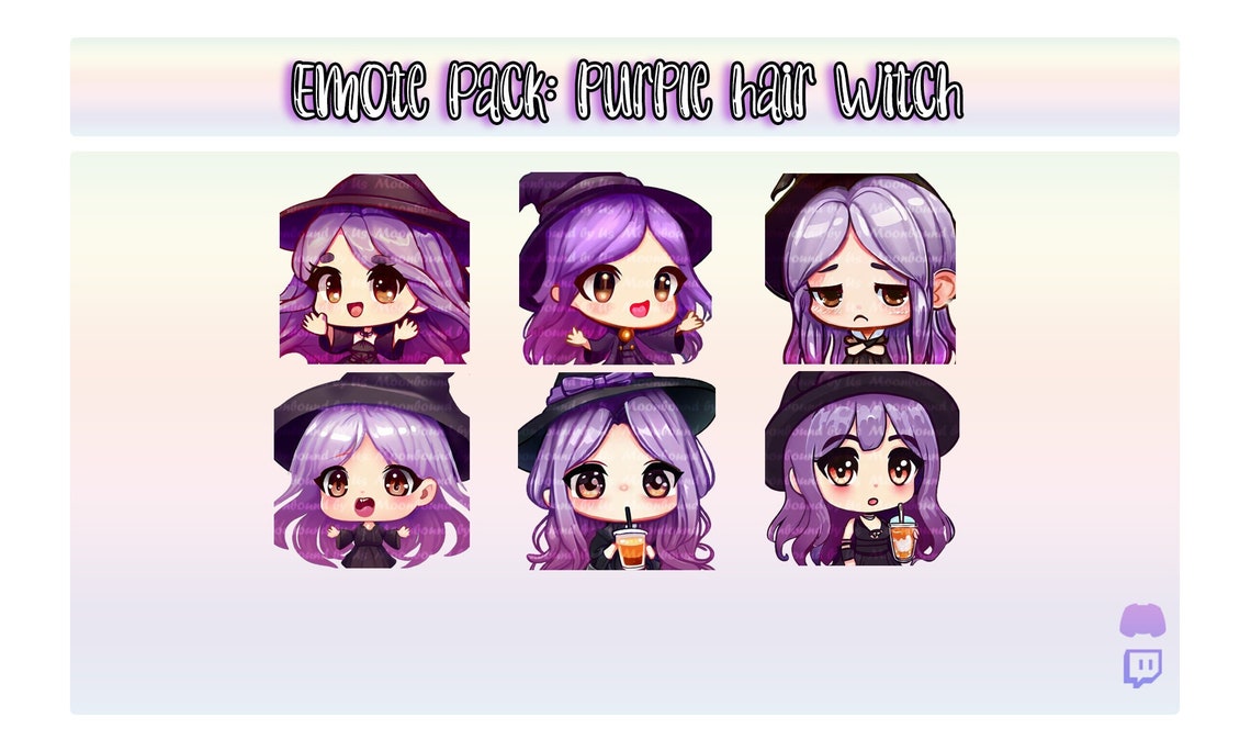 Emote Pack (twitch/discord) Purple Hair Witch - Etsy