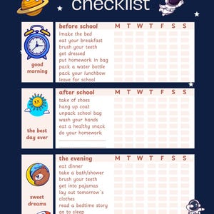 Space Theme After School Rules, Printable After School Checklist ...