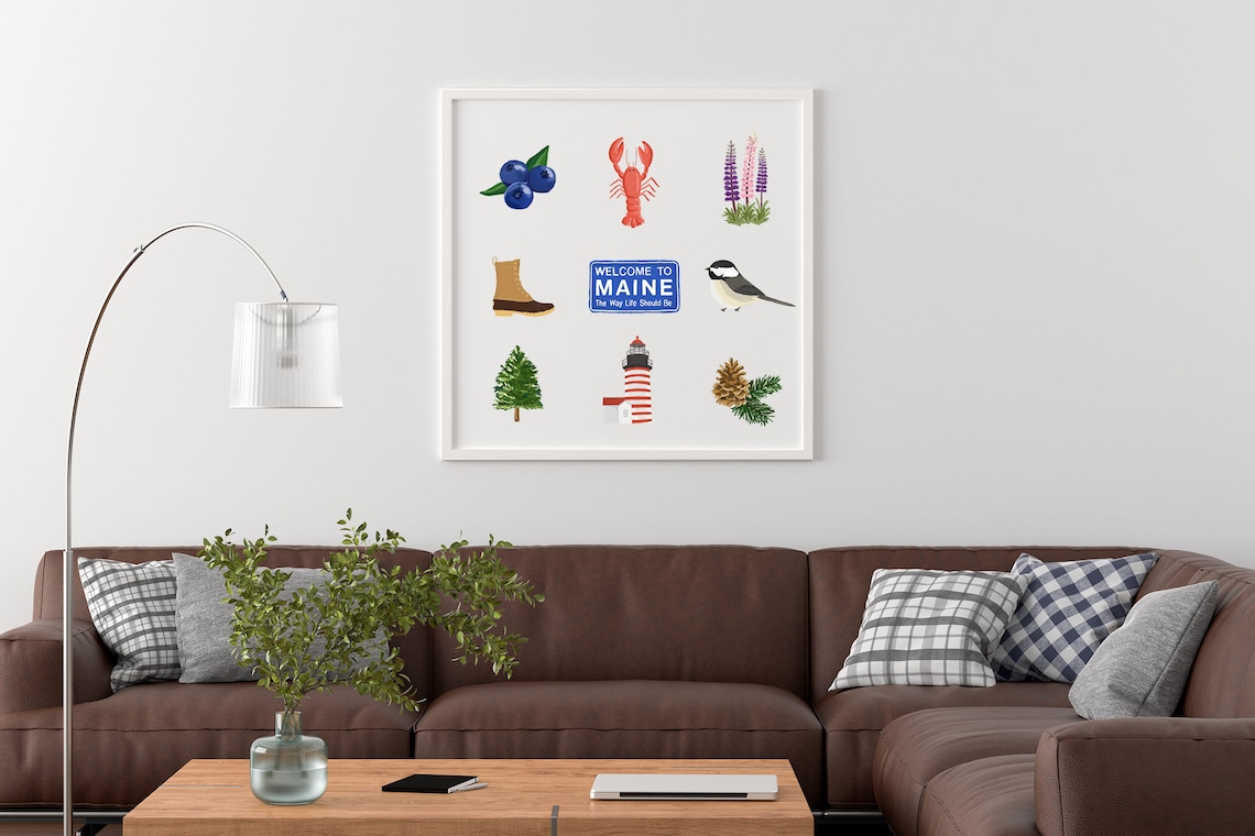 State of Maine Icons Art Print DIGITAL DOWNLOAD Maine Gift | Etsy