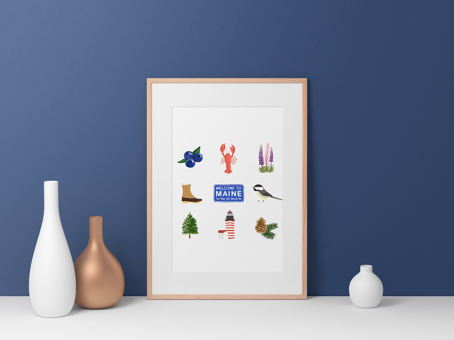 Maine Print Digital Download, Maine Wall Art, State Icons Poster, New ...