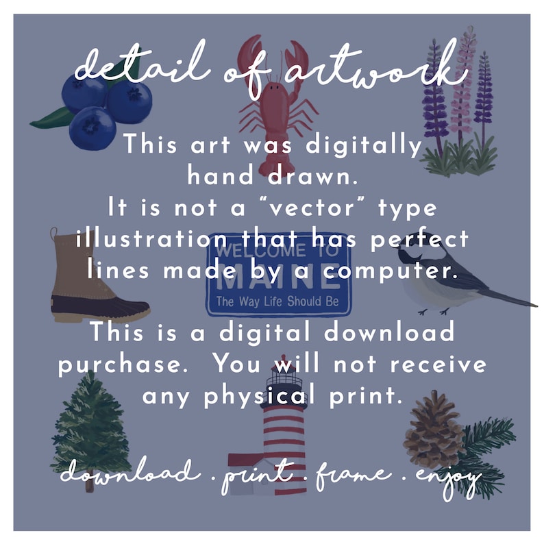 Maine Icons Art Print, Hand Drawn Illustration (digital Download) - Etsy