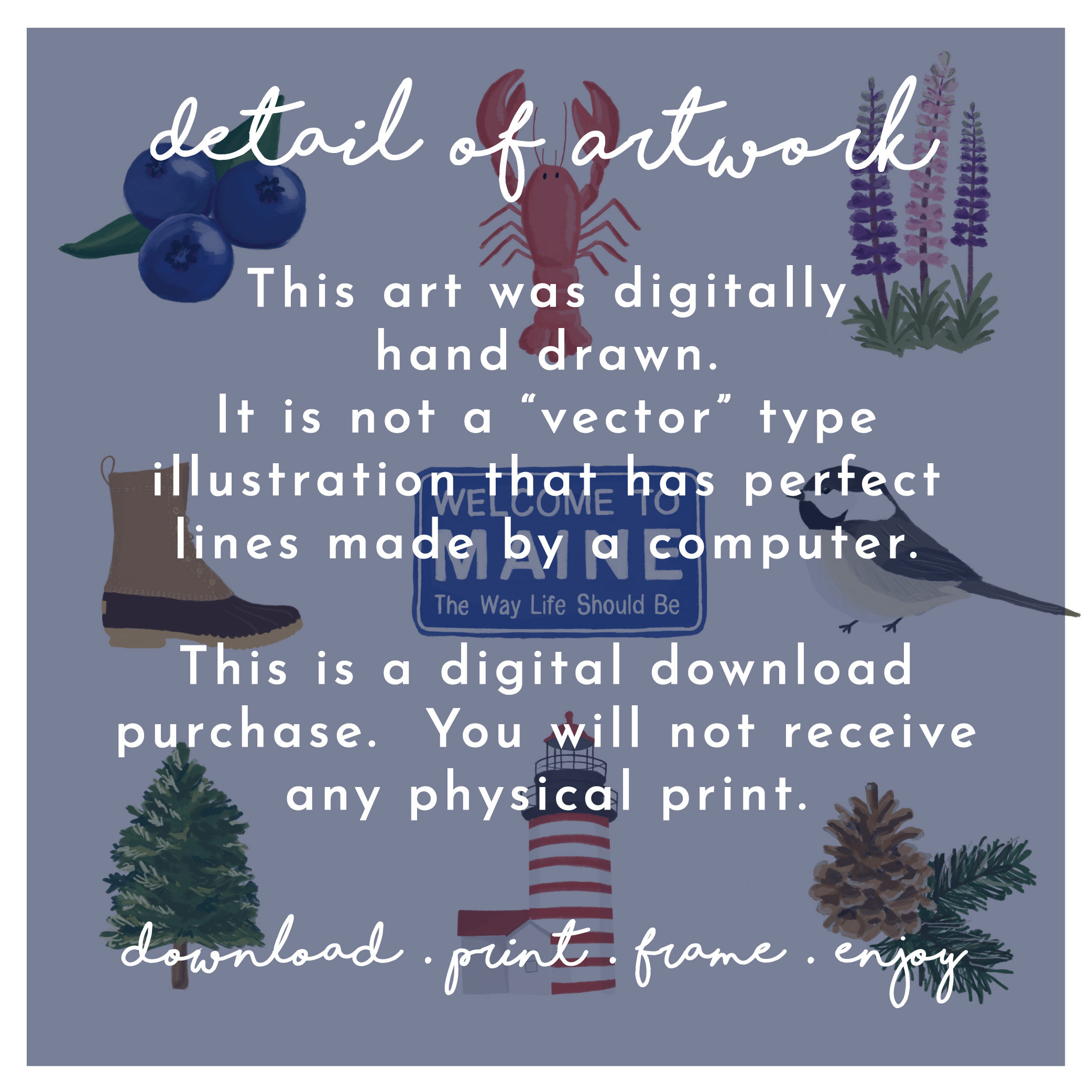 Maine Icons Art Print, Hand Drawn Illustration (digital Download) - Etsy