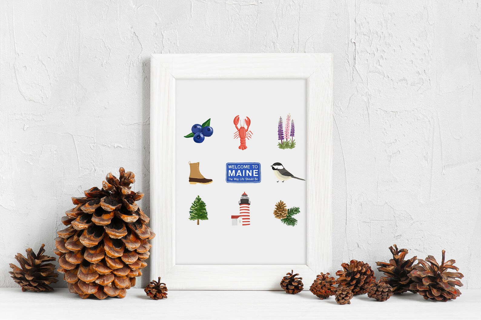 State of Maine Icons Art Print , DIGITAL DOWNLOAD , Maine Gift , Hand ...